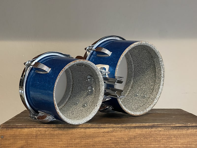 Vintage Ludwig Blue Sparkle 6" & 8" Bongos With Stand | Reverb