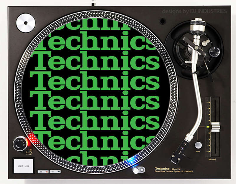 Technics Collage Green - DJ slipmat for vinyl LP record | Reverb