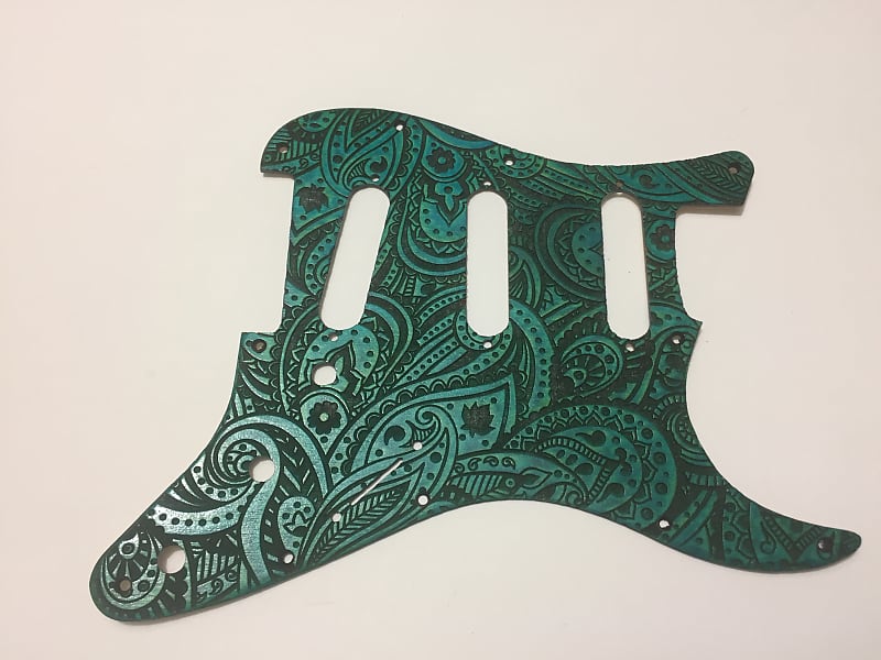 Turquoise paisley laser engraved dyed wood pickguard for | Reverb