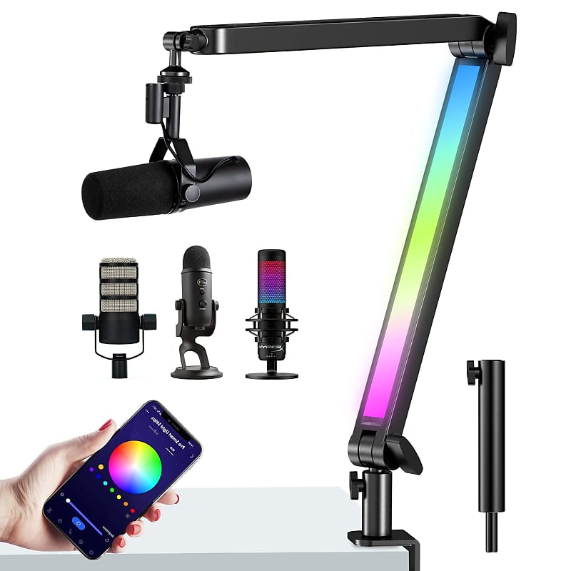 Rgb Mic Boom Arm For Hyperx Quadcast S, Fifine Microphone, | Reverb