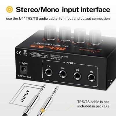 4 Channel Stereo Line Headphone Mixer, Mini Audio Mixer with | Reverb