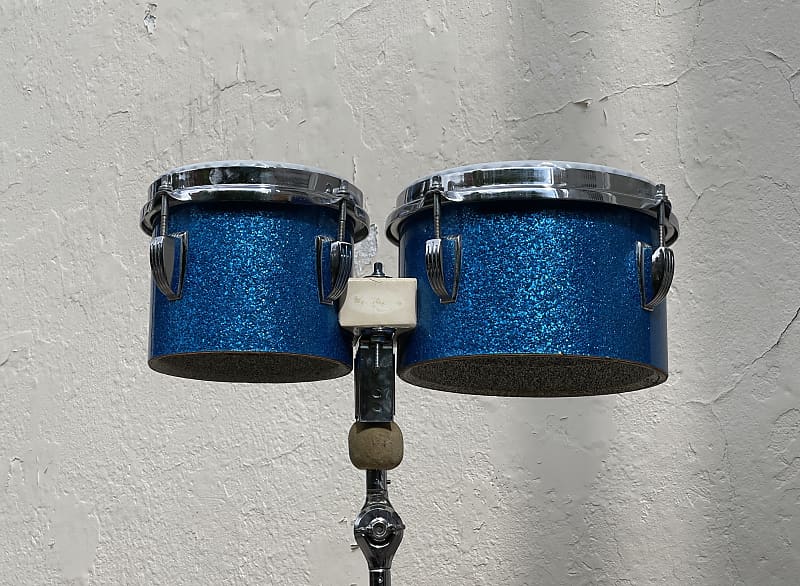 Vintage Ludwig Blue Sparkle 6" & 8" Bongos With Stand | Reverb