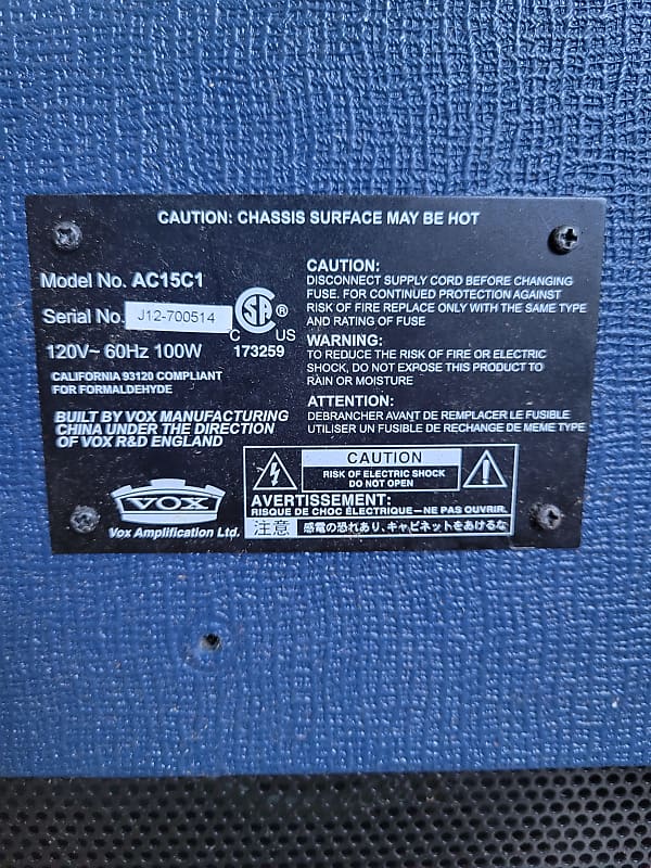 Vox AC15C1-BL Limited Edition Custom 2-Channel 15-Watt 1x12" | Reverb