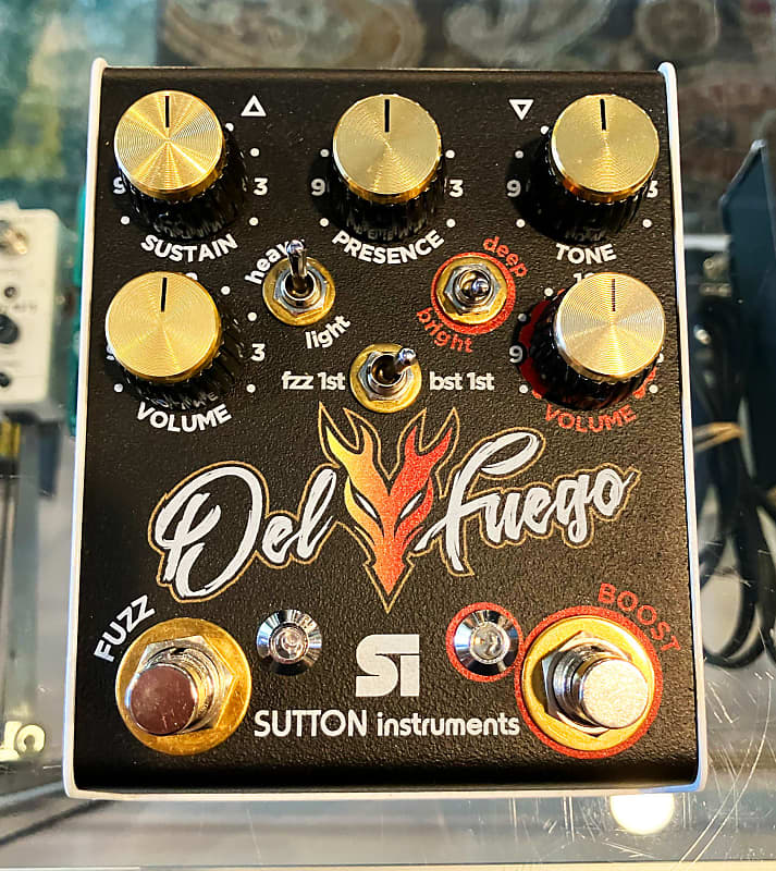 Sutton Instruments Del Fuego Fuzz/Boost pedal - w/box, cloth | Reverb