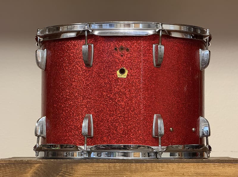 1959 Ludwig 14" Transition Badge Red Sparkle 10x14 Rack Tom | Reverb