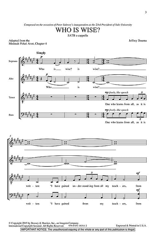 Who Is Wise Yale Glee Club New Classics Jeffrey Douma | Reverb