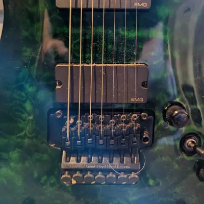Agile 7 Interceptor 725 Tribal Green EMGs 7 String Guitar | Reverb