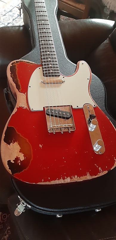 MJT Heavy Relic Telecaster... Candy Apple Red over 3-Tone | Reverb