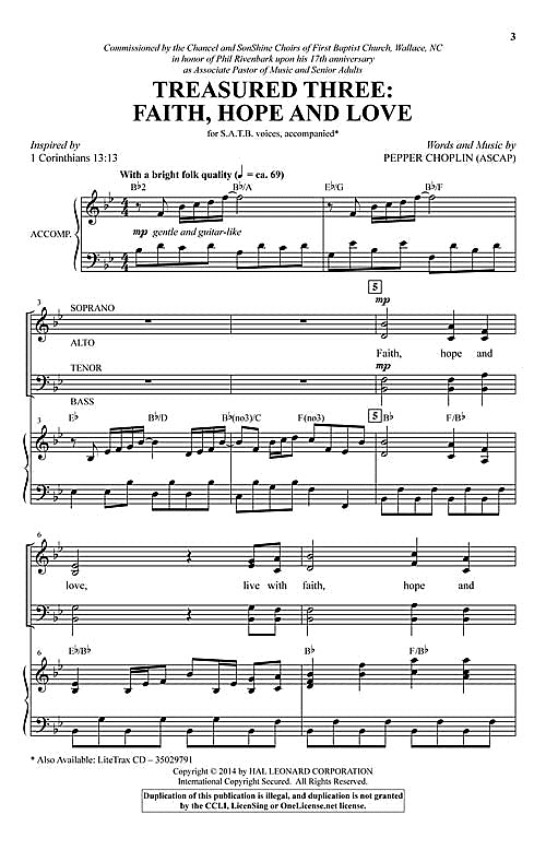 Treasured Three Faith Hope And Love Satb Pepper Choplin | Reverb