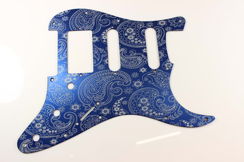 Brushed Blue Paisley Anodized Aluminum HSS Strat Pickguard- | Reverb