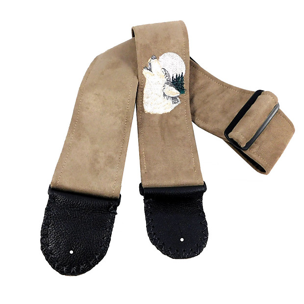 Howling Wolf Embroidered Guitar Strap Artisan Handmade Gray | Reverb