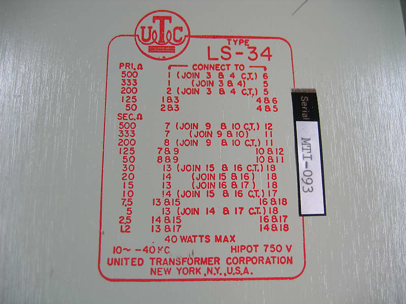Vintage UTC LS-34 Linear Standard matching transformer - 40 | Reverb