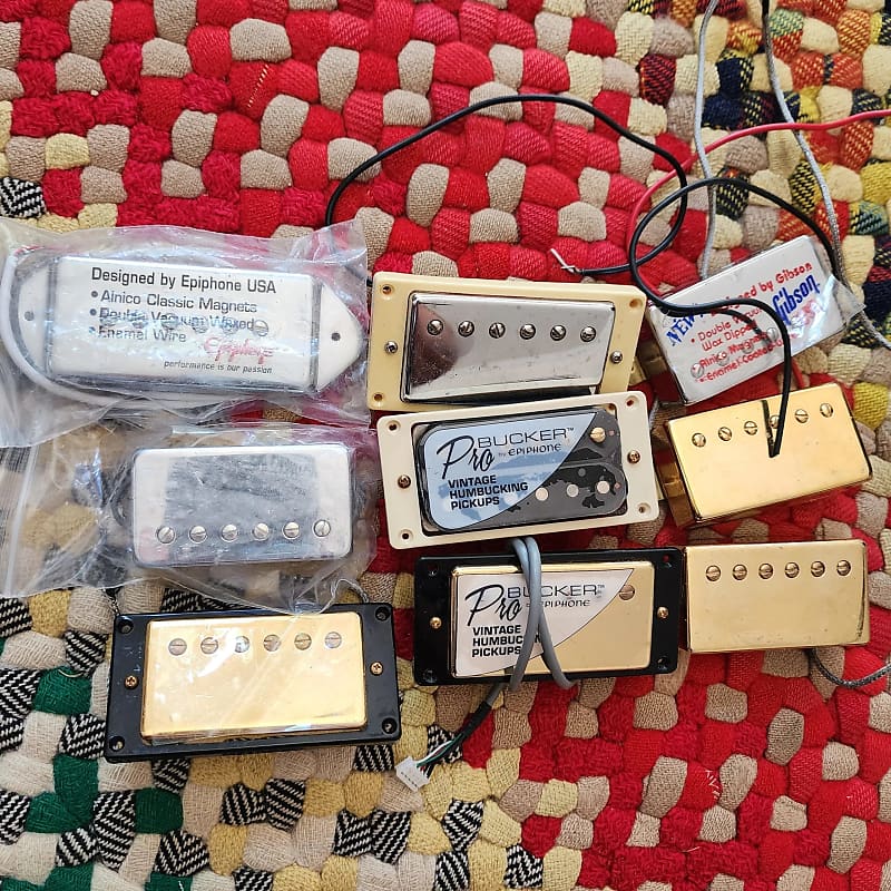 Epiphone Humbucker Pickups - lot of 9 - 6 string Chrome Gold | Reverb