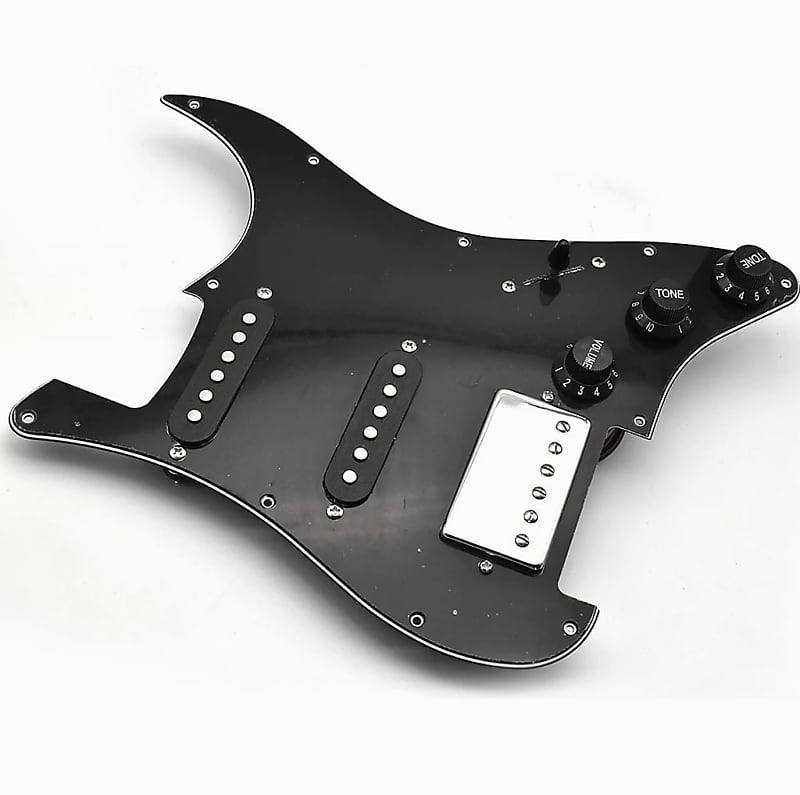 Black HSS Strat Style Guitar Loaded Prewired Pickguard | Reverb