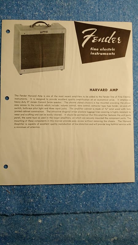 Fender Harvard Dealer Sheet 1955 | Reverb