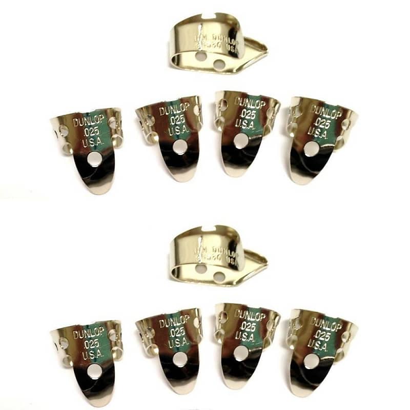 Dunlop Metal Nickel Silver 8 Finger Picks and 2 thumb picks | Reverb
