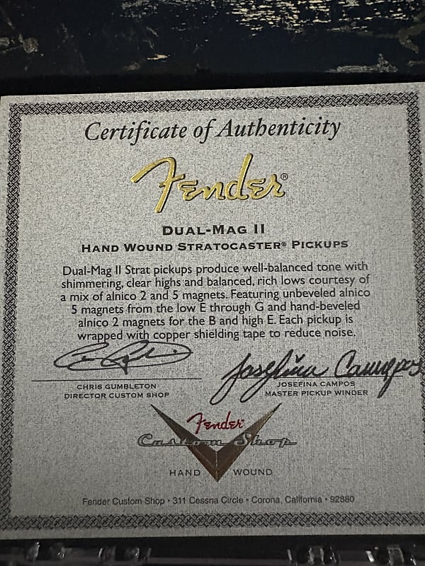 Fender Custom shop dual-mag II Josefina Campos hand wound | Reverb