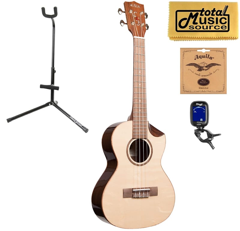 Kala KA-SPT-SC Solid Spruce Scalloped Cutaway Tenor Ukulele | Reverb