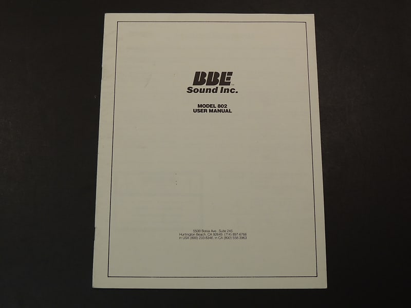 BBE Model 802 User Manual [Three Wave Music] | Reverb