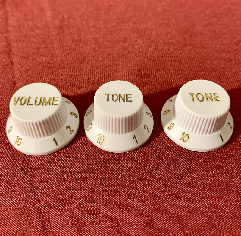 Strat Style Guitar Knobs (White) 1 Volume, 2 Tone | Reverb