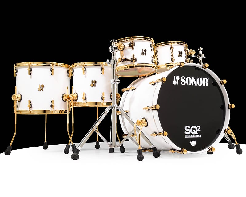 Sonor SQ2 5pc Beech Shell Pack - Solid White Lacquer w/Gold | Reverb