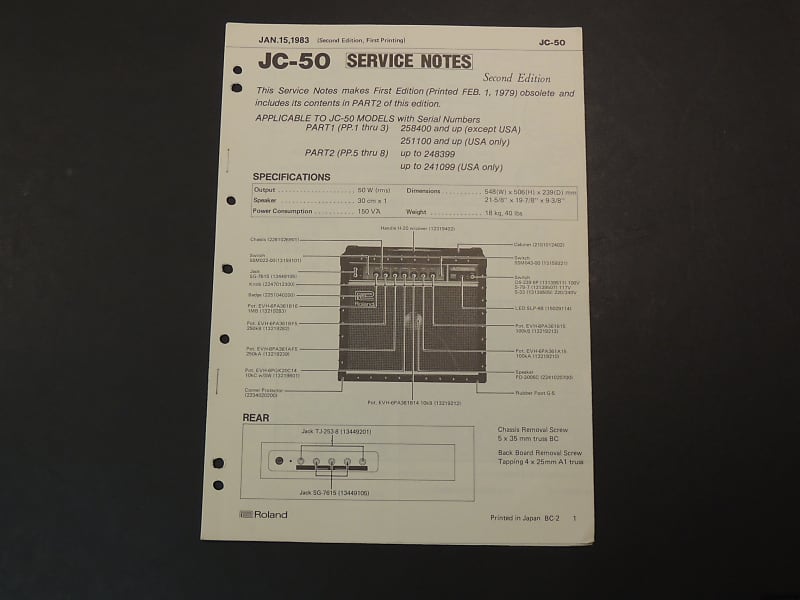 Roland JC-50 Service Notes [Three Wave Music] | Reverb UK