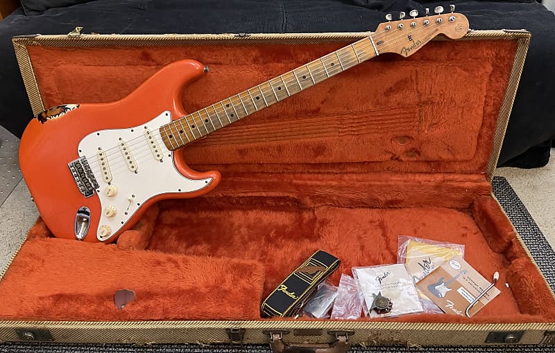 1986 Fender American Vintage Stratocaster Fiesta Red over | Reverb