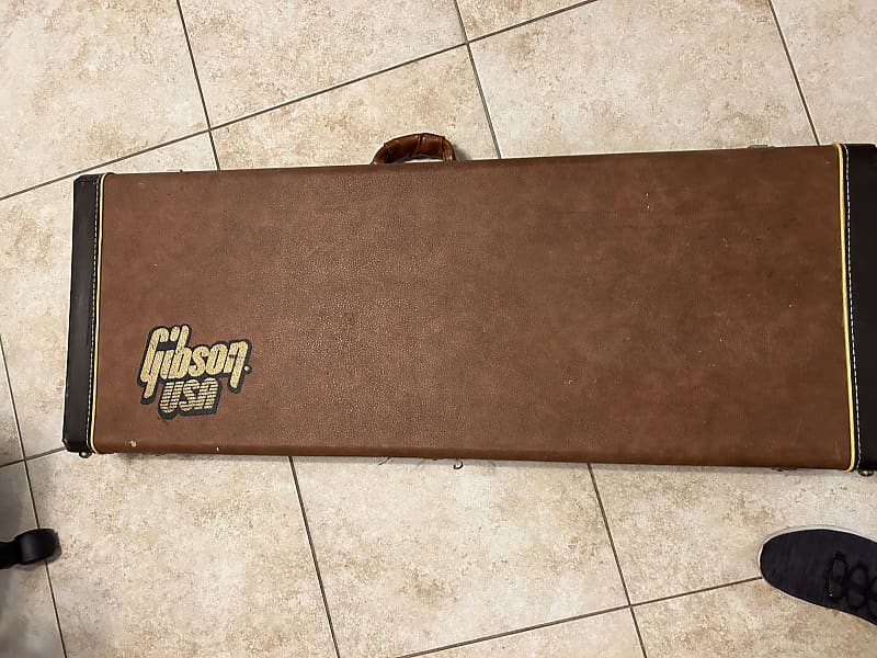 Gibson rectangular brown/pink hardshell case 1980s not sure | Reverb