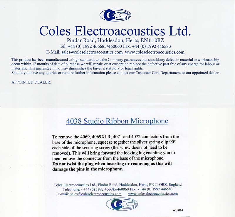 Coles 4072/XLR Anti-Vibration Adapter for 4038 | Reverb