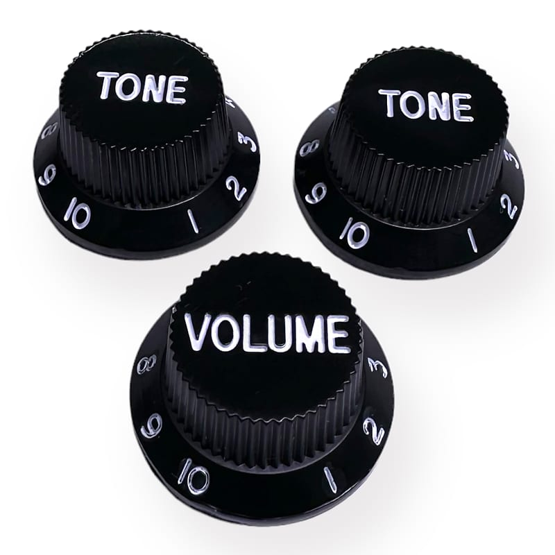 AxLabs Strat-Style Knob Set (3), Black with White Font | Reverb