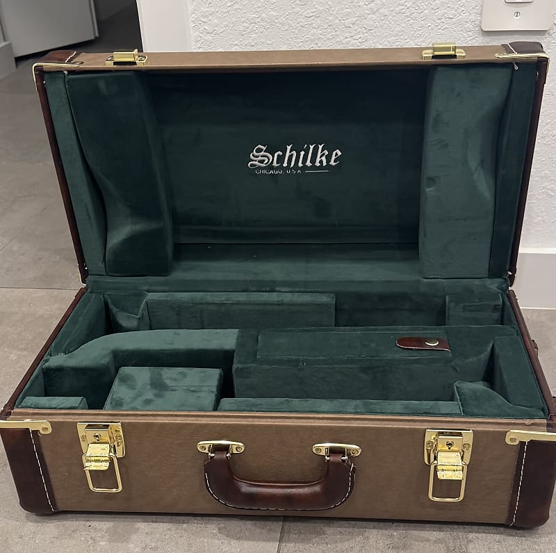 Schilke Double Trumpet Case - Vintage Style Brown with Green | Reverb