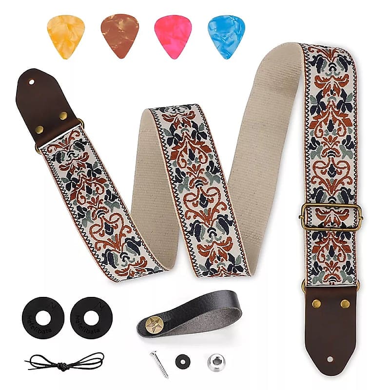 Guitar Strap 2" Wide Cotton+Leather Ends Belt For Electric | Reverb