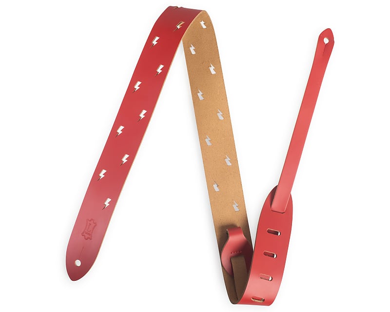 Levy's 1.5" kids leather guitar strap with lightning bolt | Reverb