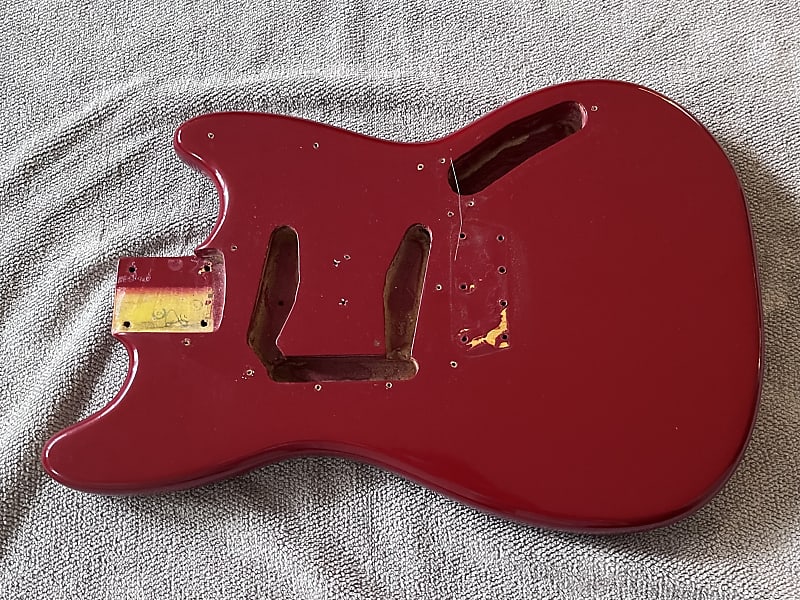 1966 Fender Musicmaster Duo Sonic guitar body original red | Reverb