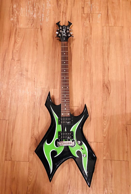 B.C. Rich Warlock Bronze Series Black and Green Tribal | Reverb Canada