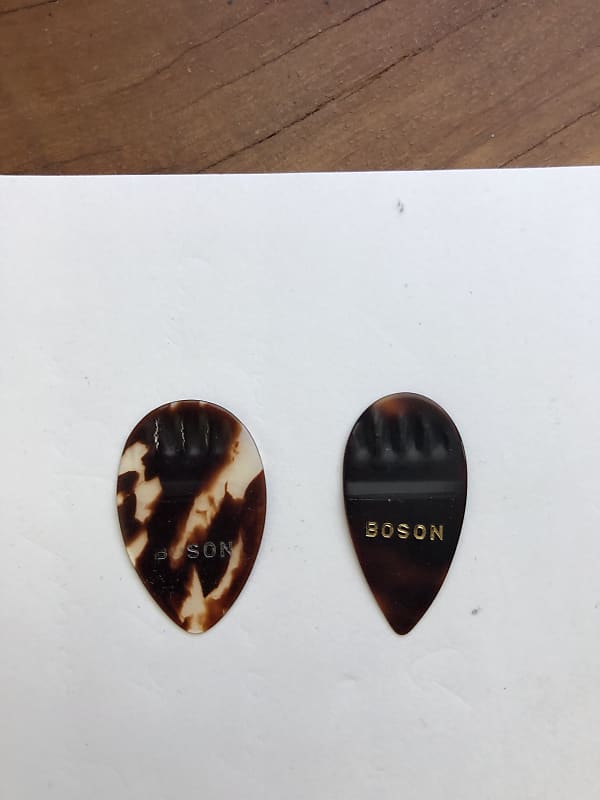 Set of two Boson celluloid flat picks - medium gauge - great | Reverb