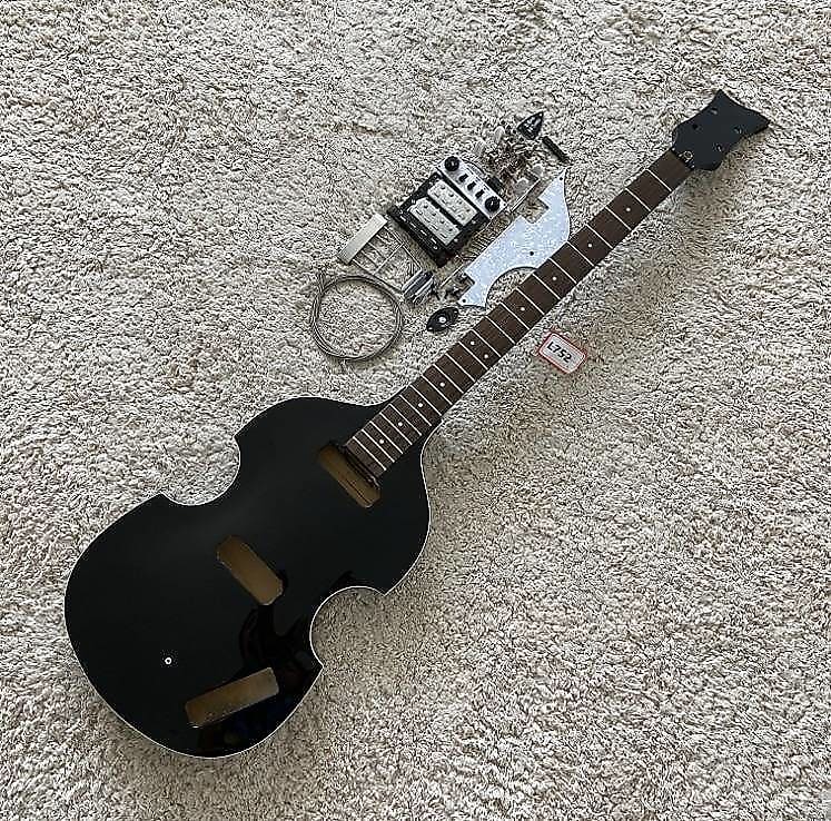 Gloss Black Violin Bass DIY Project Kit, Rosewood Fingerboard | Reverb