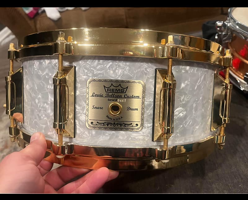 REMO 14 X 5.5 LOUIS BELLSON SIGNATURE SNARE DRUM WHITE PEARL, | Reverb