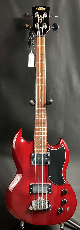 Vintage VS4CR SG Bass 4-String Bass Guitar Cherry Red Finish | Reverb