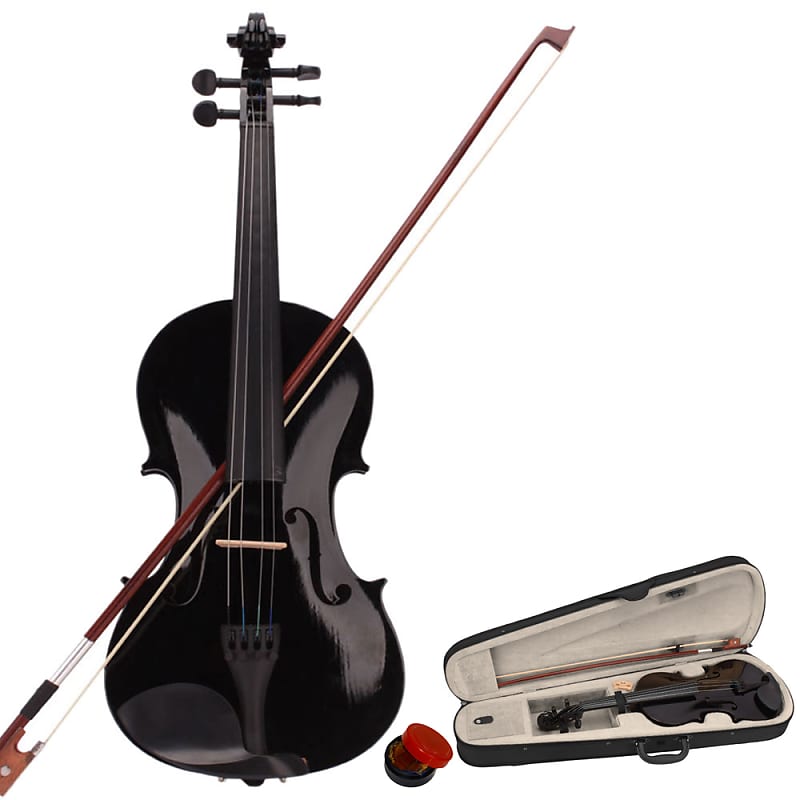 New 4/4 Acoustic Violin Case Bow Rosin Black | Reverb