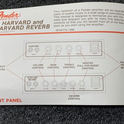 Fender Harvard & Harvard Reverb Owners Manual Early 80’s | Reverb