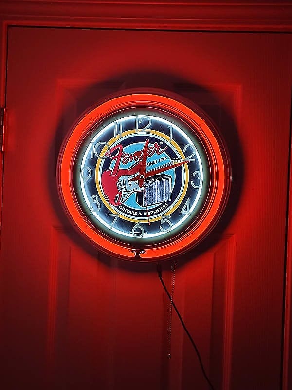 Fender Guitars Dealer Style Double Neon Red/White Light Up | Reverb UK