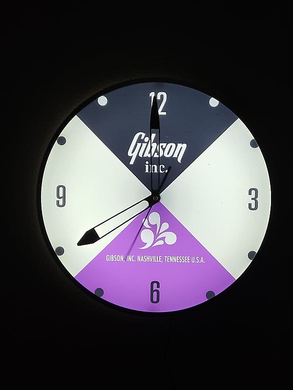 70's Style Gibson Guitars Round Light Up Wall Clock Killer | Reverb