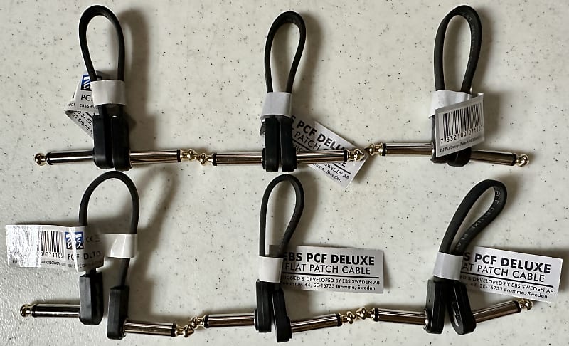6 x EBS PCF-DL10 Deluxe Flat Patch Cables Right Angle to | Reverb