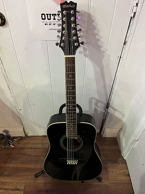 Mitchell 12 Strings Acoustic Electric Guitar - Black | Reverb