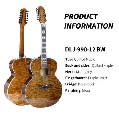 TARIO 12 Strings Acoustic Jumbo Body Guitar Quilted Maple | Reverb