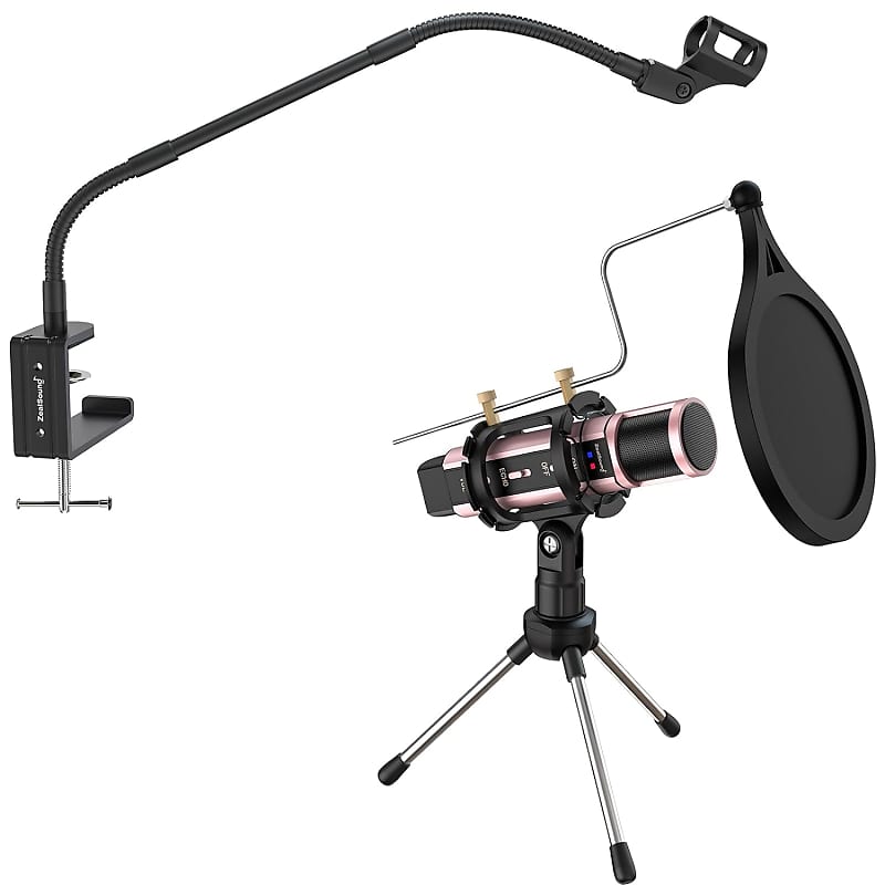 Pink Usb Condenser Microphone And H2 Microphone Arm Stand | Reverb