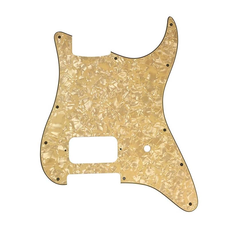 11-Hole Single Humbucker Strat Pickguard - 4-Ply Golden Pearl | Reverb