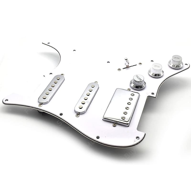 White HSS Strat Style Guitar Loaded Prewired Pickguard with | Reverb