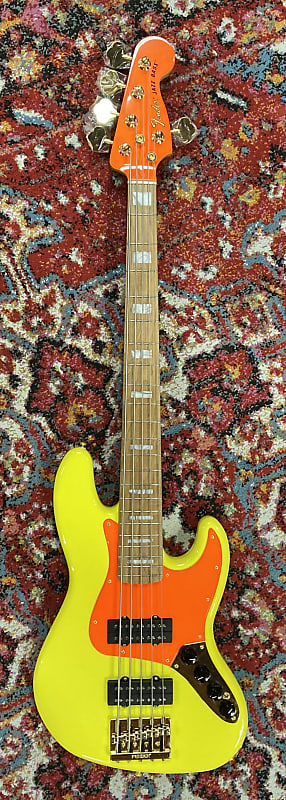 Fender Mono Neon Jazz Bass V 2022 - Neon Yellow, Excellent, | Reverb